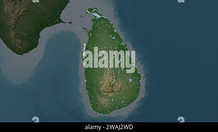 Sri Lanka highlighted on a Pale colored elevation map with lakes and ...