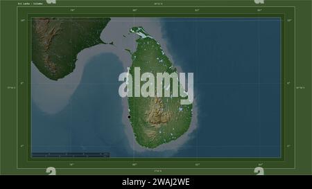 Sri Lanka highlighted on a Colored elevation map with lakes and rivers ...