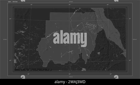 Sudan highlighted on a Bilevel elevation map with lakes and rivers ...