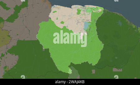 Suriname highlighted on a topographic, OSM standard style map Stock ...