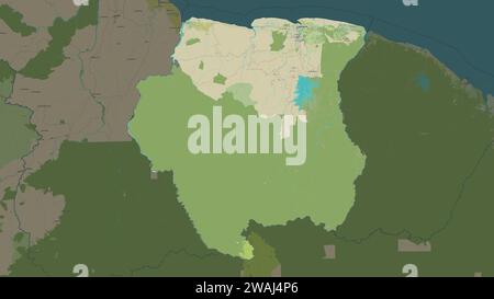 Suriname highlighted on a topographic, OSM Germany style map map with ...