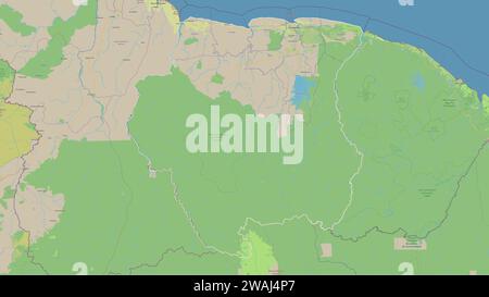 Suriname outlined on a topographic, OSM Humanitarian style map Stock ...