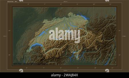 Switzerland highlighted on a Colored elevation map with lakes and ...