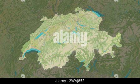 Switzerland highlighted on a topographic, OSM France style map map with ...