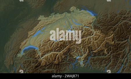 Switzerland highlighted on a elevation map colored in sepia tones with ...