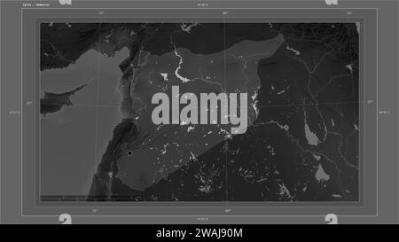 Syria highlighted on a Grayscale elevation map with lakes and rivers ...