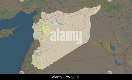 Syria highlighted on a topographic, OSM standard style map Stock Photo ...