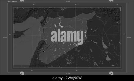 Syria highlighted on a Bilevel elevation map with lakes and rivers ...
