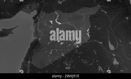 Syria highlighted on a Grayscale elevation map with lakes and rivers ...
