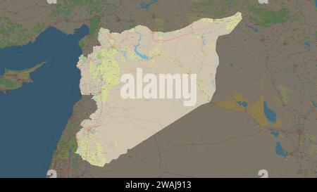 Syria highlighted on a topographic, OSM standard style map map with the ...