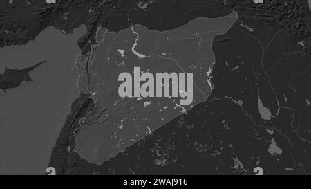 Syria highlighted on a Bilevel elevation map with lakes and rivers map with the country's ...