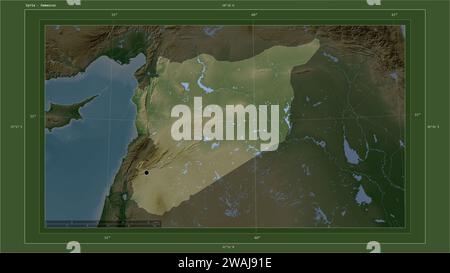 Syria highlighted on a Pale colored elevation map with lakes and rivers ...