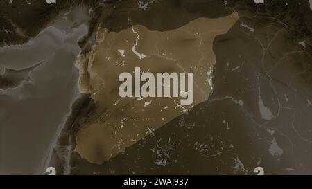 Syria highlighted on a Colored elevation map with lakes and rivers ...