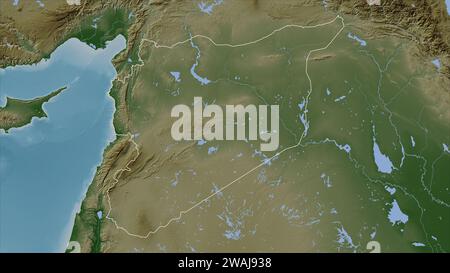 Syria outlined on a Colored elevation map with lakes and rivers Stock ...