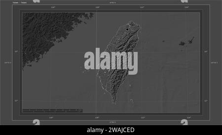 Taiwan highlighted on a Bilevel elevation map with lakes and rivers ...