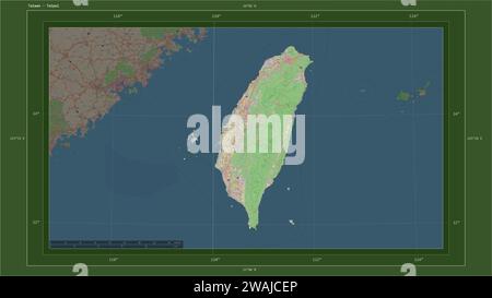 Taiwan highlighted on a topographic, OSM France style map Stock Photo ...