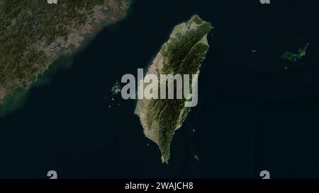 Taiwan highlighted on a low resolution satellite map map with the ...