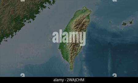 Taiwan highlighted on a Pale colored elevation map with lakes and ...