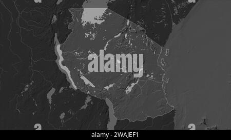 Tanzania highlighted on a elevation map colored in sepia tones with ...