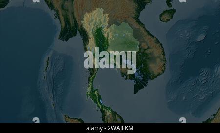Thailand highlighted on a Colored elevation map with lakes and rivers ...