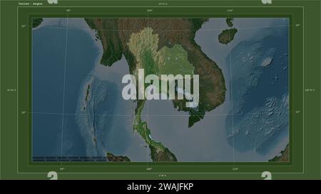 Thailand outlined on a Colored elevation map with lakes and rivers ...
