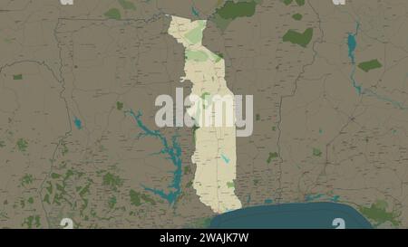 Togo highlighted on a topographic, OSM Humanitarian style map map with ...