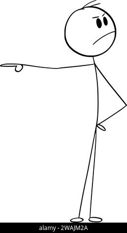 Unhappy Person Pointing at Something, Vector Cartoon Stick Figure ...