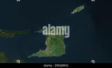 Trinidad and Tobago highlighted on a high resolution satellite map map ...