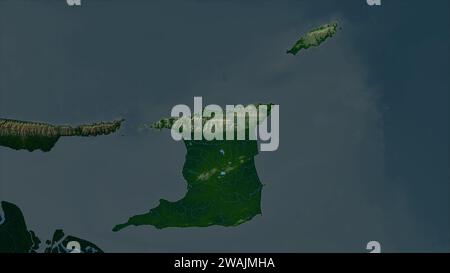 Trinidad and Tobago highlighted on a Colored elevation map with lakes ...