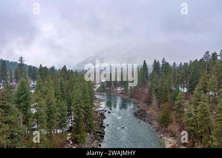 Aerial view of the Wenatchee River in Leavenworth Stock Photo - Alamy