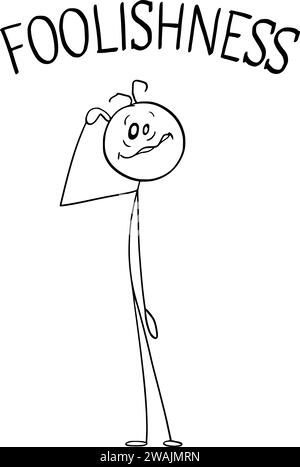Foolish Person Showing Crazy Facial Expression, Vector Cartoon Stick ...