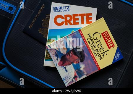 Crete Berlitz Travel Guide book with British passport on suitcase ...