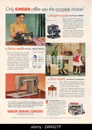 A vintage advertisement for Singer sewing machines, displayed in ...