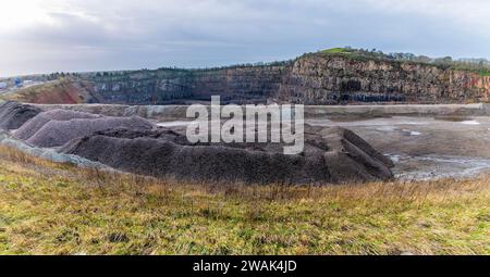 A view towards Croft Hill past Quarry spoil in Leicestershire, UK on a ...