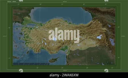 Turkiye highlighted on a Pale colored elevation map with lakes and ...