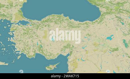 Turkiye outlined on a topographic, OSM Germany style map Stock Photo ...