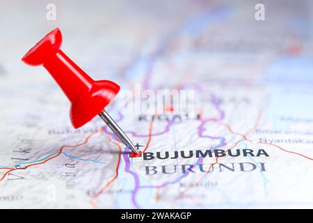 red pin needle into bujumbura city of burundi political map Stock Photo ...