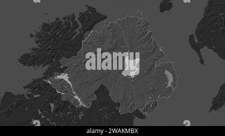 Northern Ireland highlighted on a Bilevel elevation map with lakes and ...