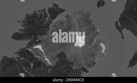 Northern Ireland highlighted on a Grayscale elevation map with lakes ...