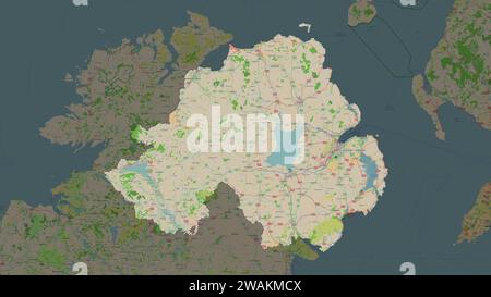 Northern Ireland highlighted on a topographic, OSM standard style map ...