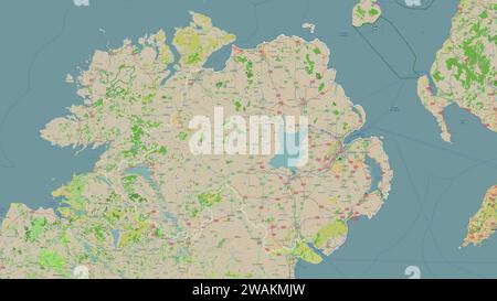Northern Ireland outlined on a topographic, OSM Germany style map Stock ...