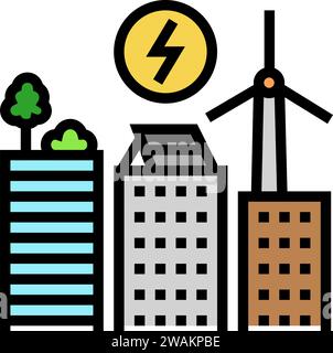 renewable energy integration green building line icon vector. renewable ...