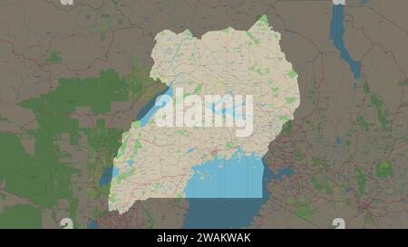 Uganda highlighted on a topographic, OSM standard style map map with ...