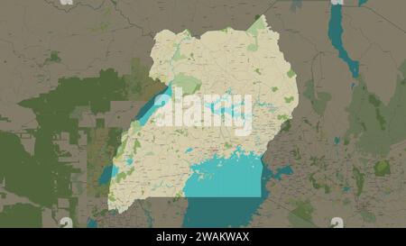 Uganda highlighted on a topographic, OSM Germany style map Stock Photo ...