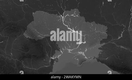 Ukraine before 2014 highlighted on a Bilevel elevation map with lakes ...
