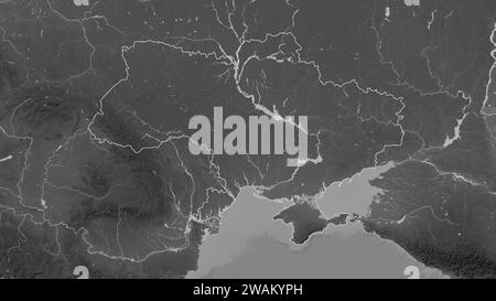 Ukraine before 2014 outlined on a Bilevel elevation map with lakes and ...