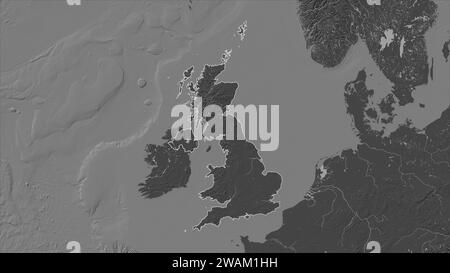 London, region of United Kingdom. Bilevel elevation map with lakes and ...