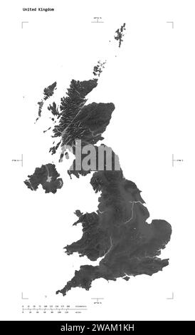 London, region of United Kingdom. Grayscale elevation map with lakes ...