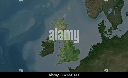 United Kingdom highlighted on a Pale colored elevation map with lakes ...