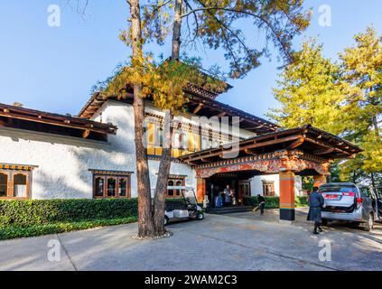 View Of The Entrance To Uma Paro Hotel; Paro District Bhutan Stock ...